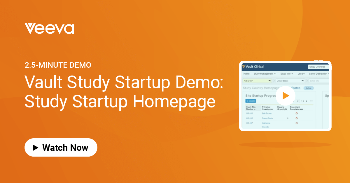 Veeva Study Startup Demo: Study Startup Homepage | Veeva Systems Europe